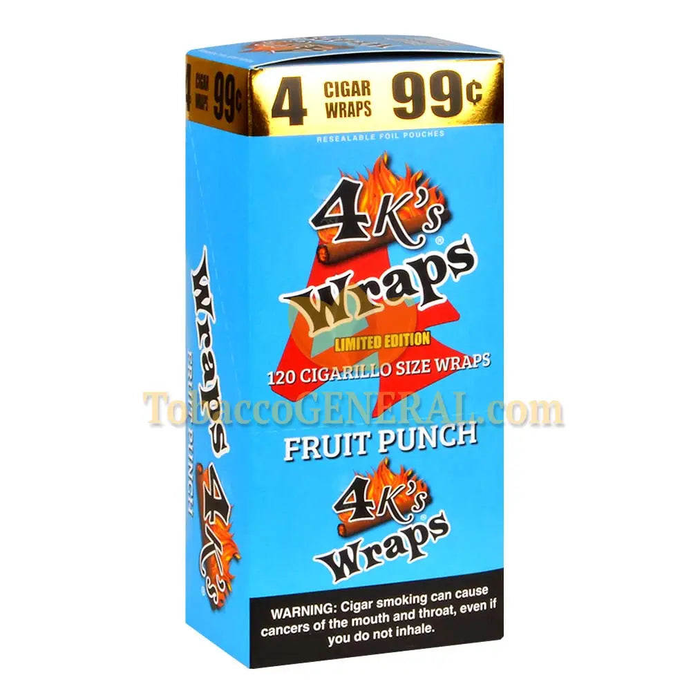 4 Kings Fruit Punch Wraps 99c Pre-Priced 30 Pouches of 4 – Tobacco General