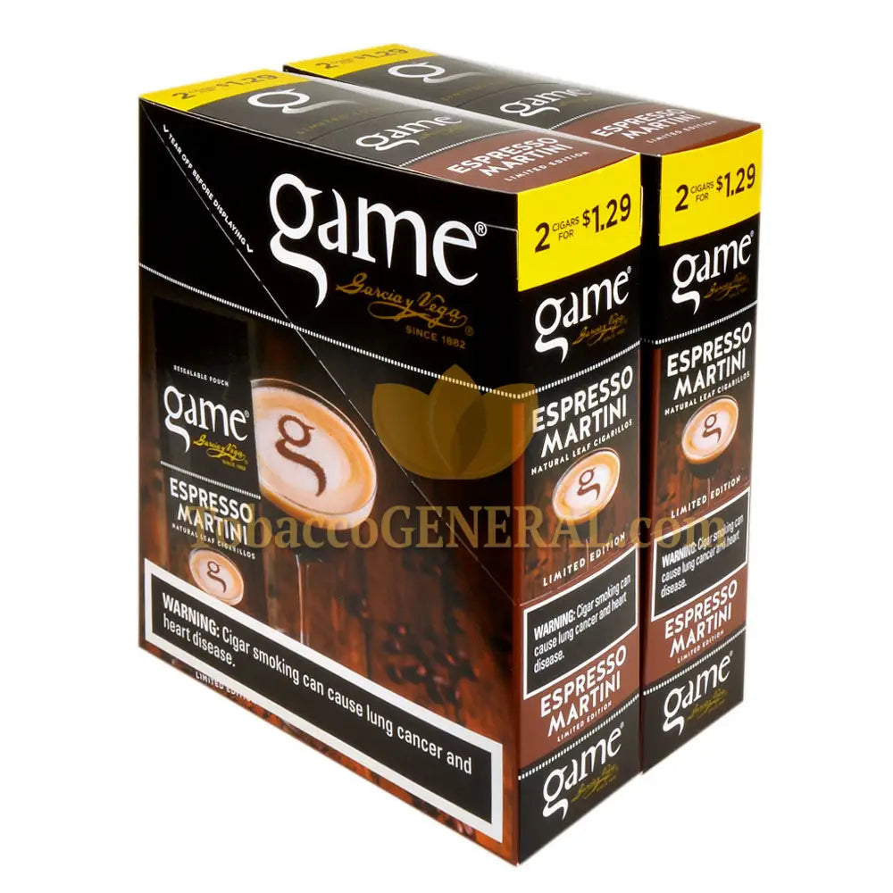 Game Cigarillos Foil Espresso Martini 2 for 1.29 Pre-Priced 30 Packs o