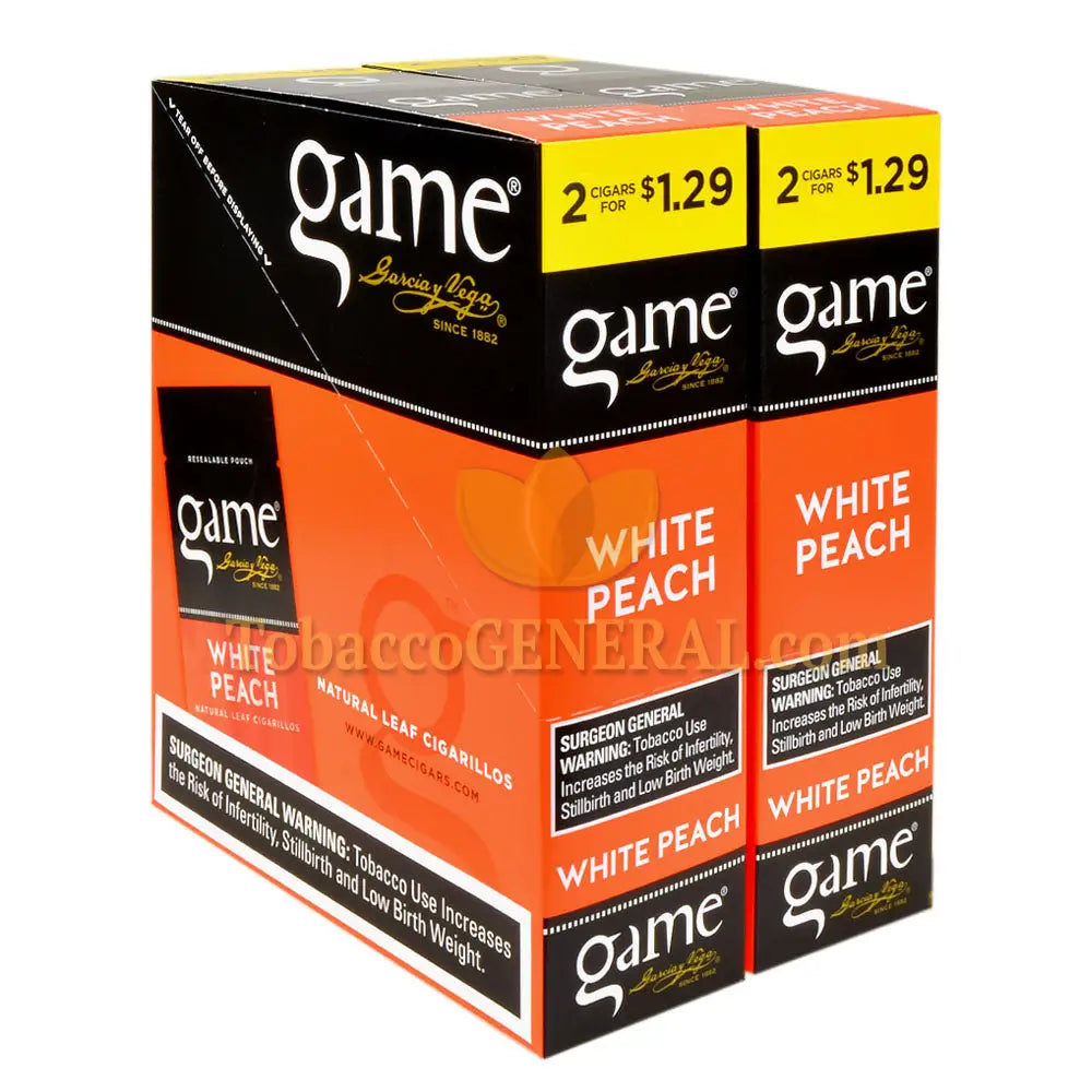 Game Cigarillos Foil White Peach 2 for 1.29 Pre-Priced 30 Packs of 2 ...