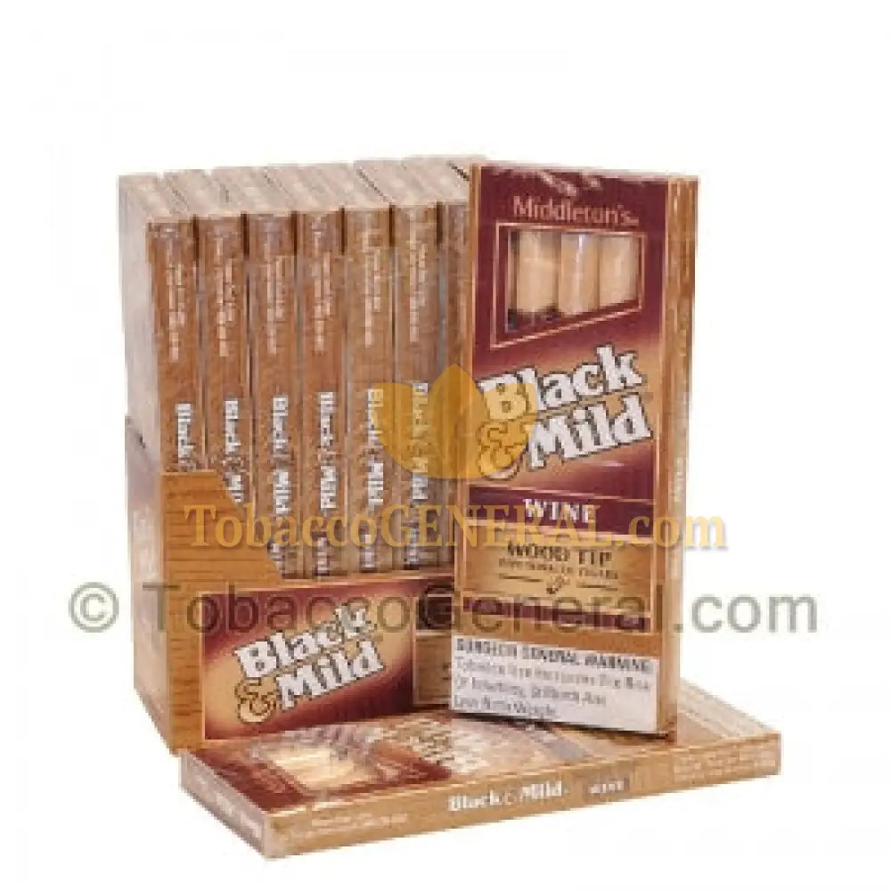 Middleton's Black & Mild Wood Tip Wine Cigars 10 Packs of 5 – Tobacco ...
