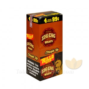 Zig Zag Rillo Size Cigar Wraps Straight Up 15 Packs of 4 Pre-Priced ...